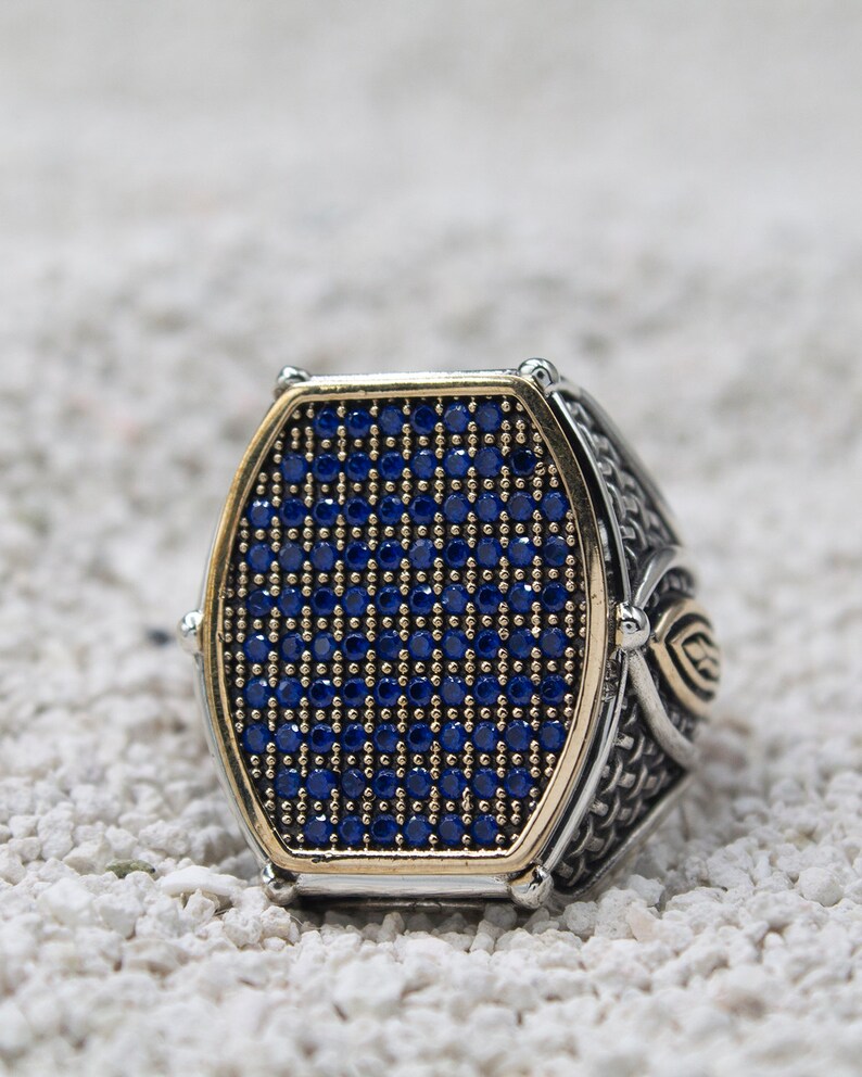 Blue Luxury Silver Men Ring, Turkish Special Design Handmade Ring, Blue ...