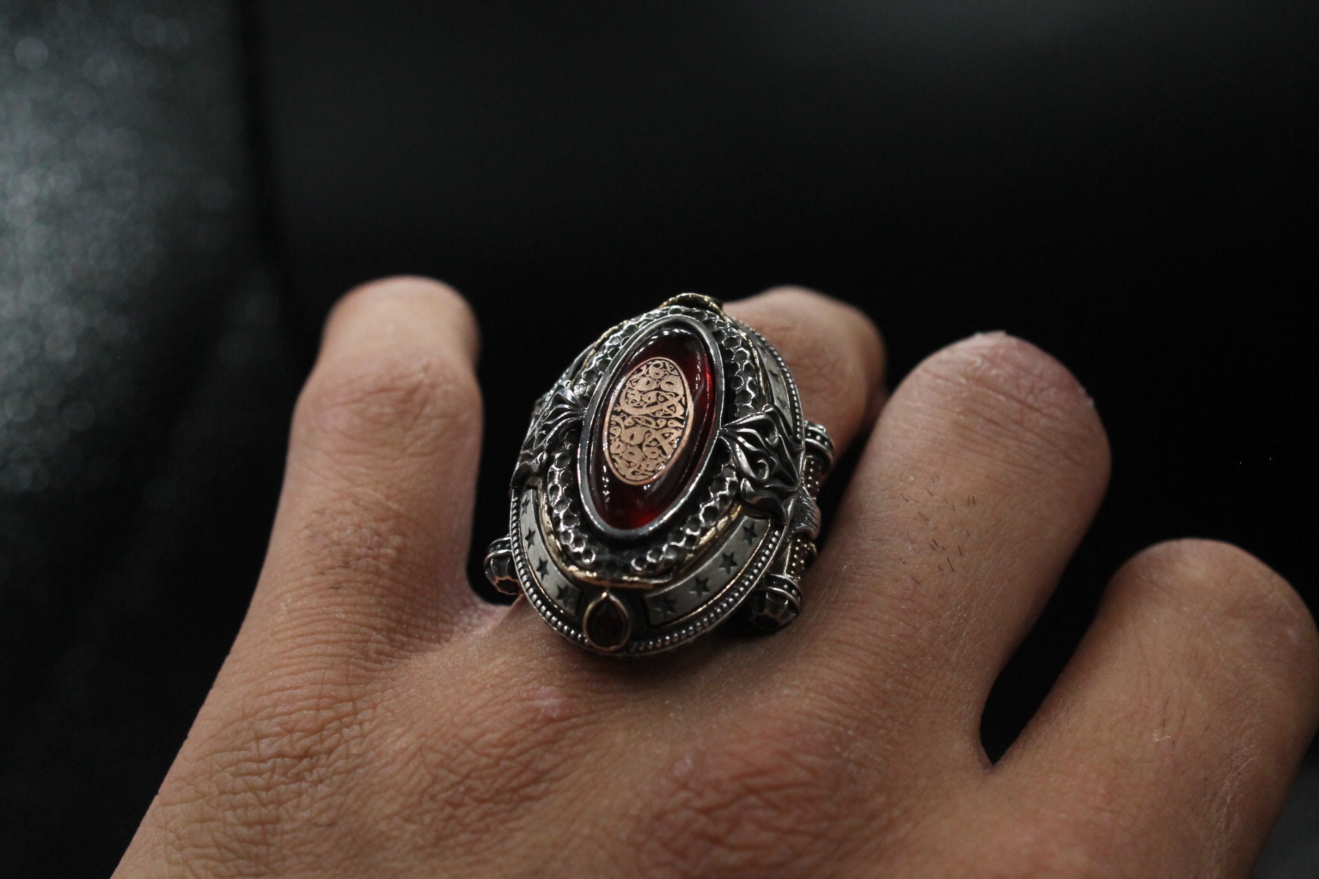 Arabic Calligraphy Art Engraved Mens Ring , Islamic Calligraphy Ring ...