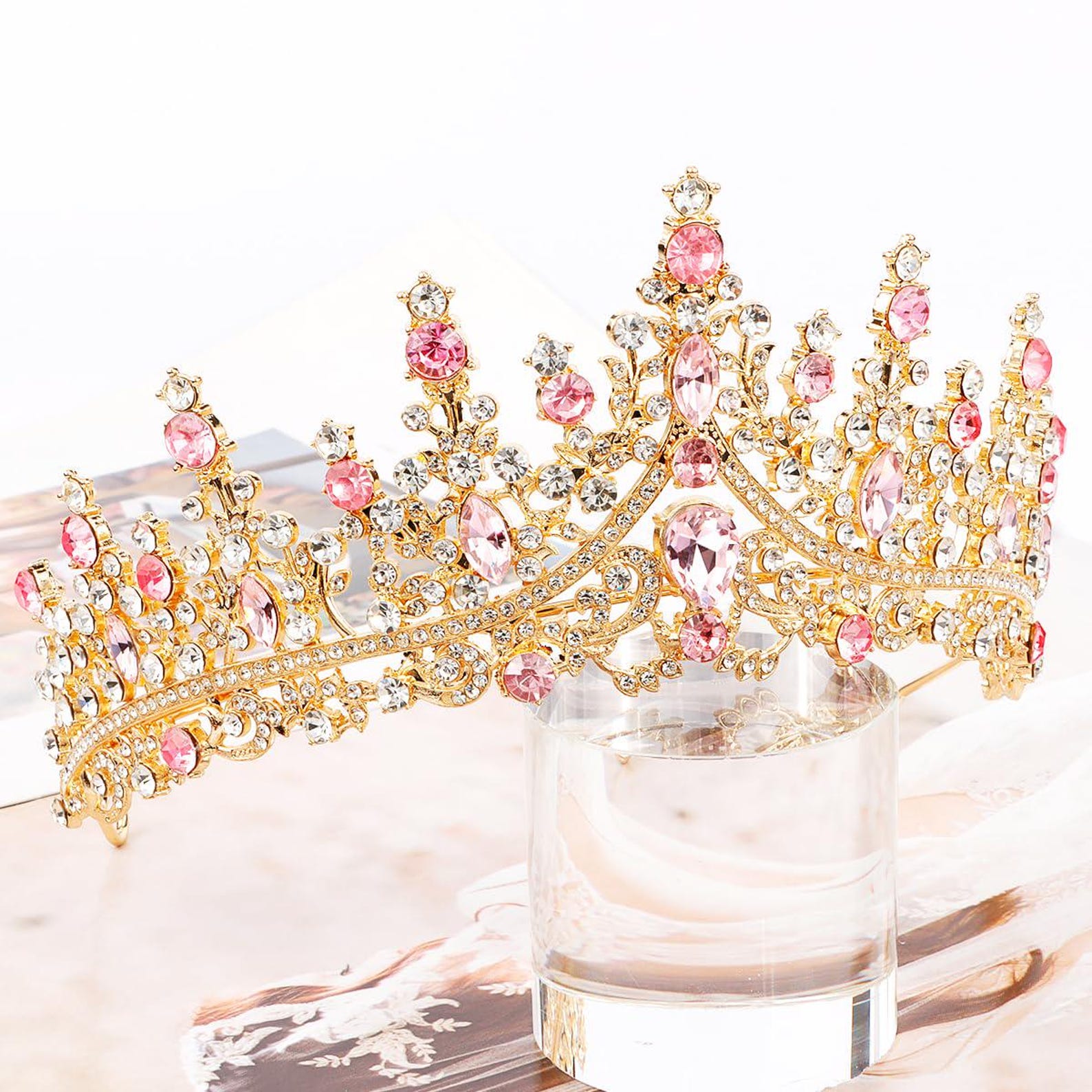 Gold Pink Crown, Wedding Tiaras and Crowns for Women, Coronas Para ...
