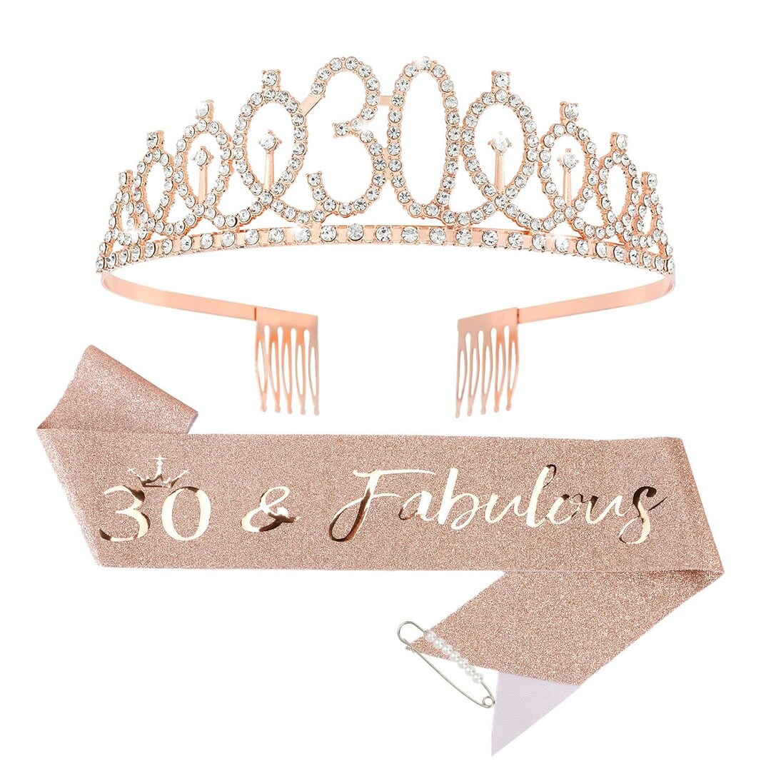 30th Birthday Crown 30th Birthday Sash Pearl Pin Set, 30th Birthday ...