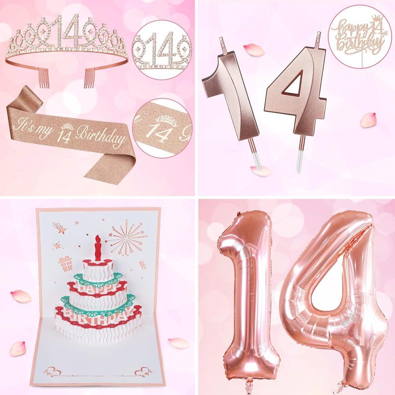14th Birthday Decorations for Girls Including 14th Birthday Sash and ...