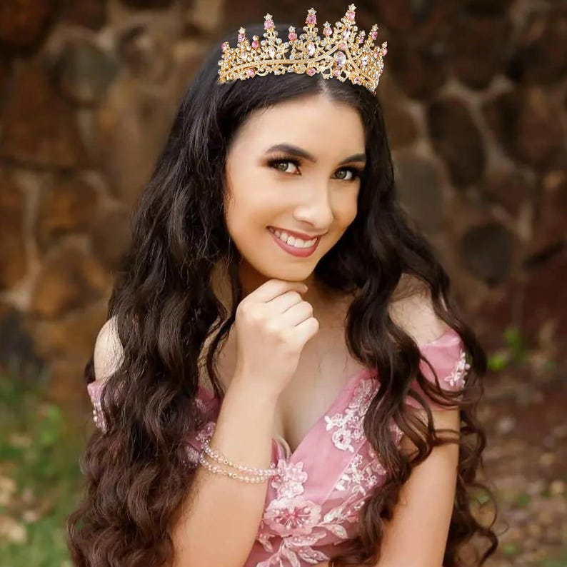 Gold Pink Crown, Wedding Tiaras and Crowns for Women, Coronas Para ...