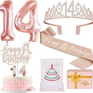 14th Birthday Decorations for Girls Including 14th Birthday Sash and ...