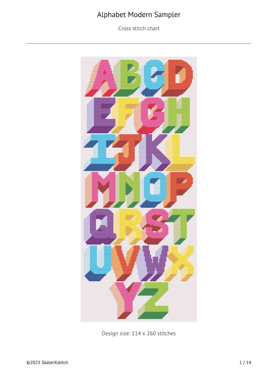 Modern Alphabet Cross Stitch Pattern: Graphic Lettering Sampler (PDF ...