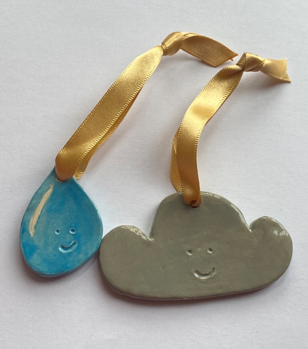 Ceramic Cute Smiley Cloud and Raindrop Decorations. Kawaii. Handmade ...