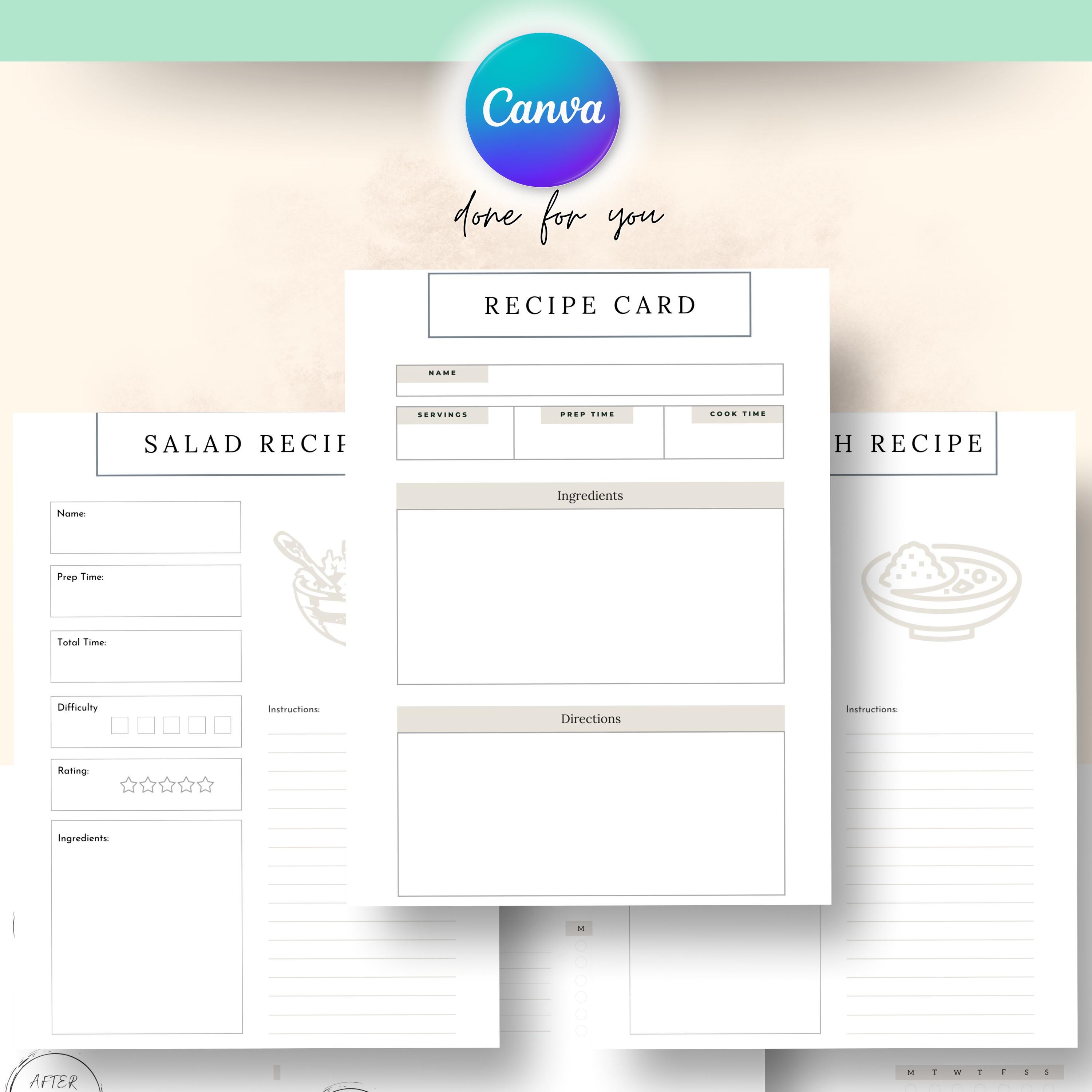 Rezept Karte Tracker Canva Vorlage | Bearbeitbarer Rezept-Organizer ...