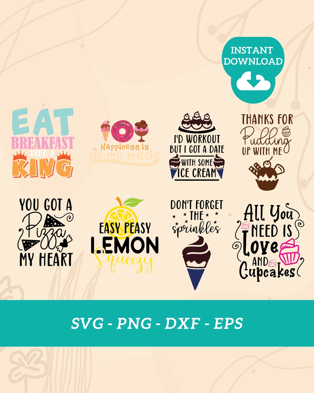 Foods Svg,snack and Restaurant Svg,kitchen Sticker Bundle Digital ...