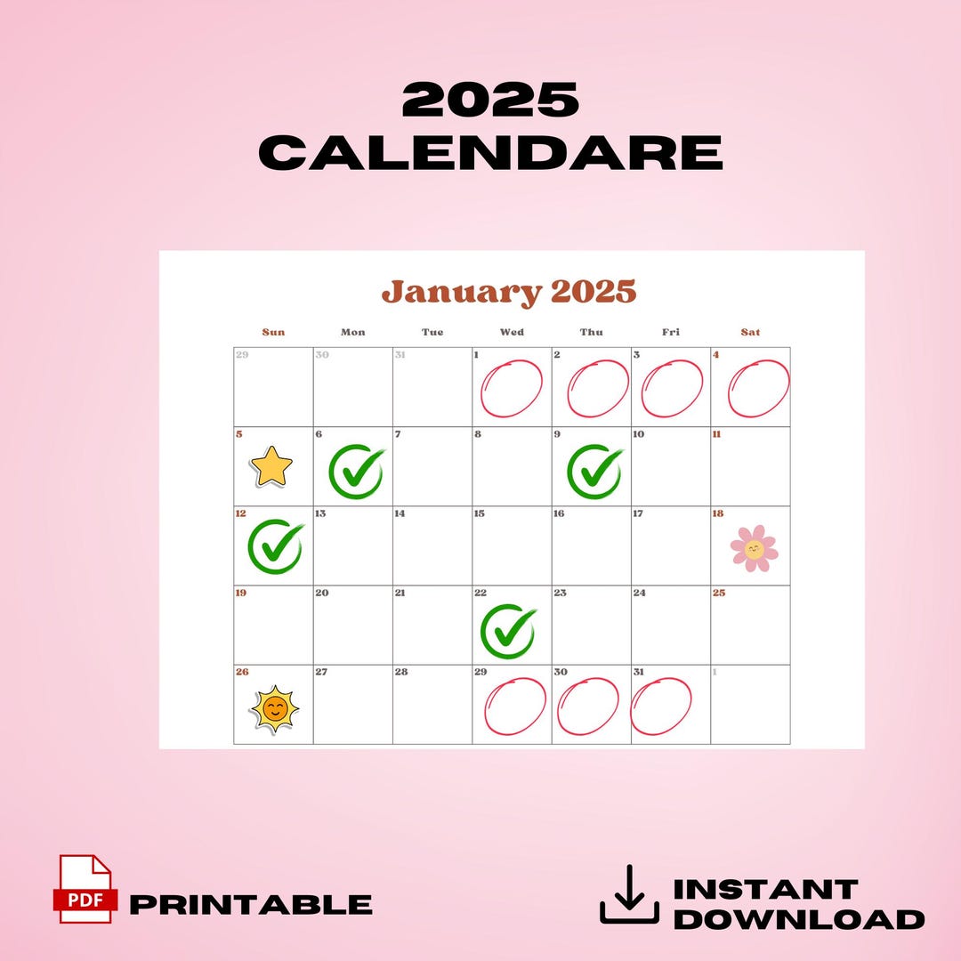 Calendário 2025 Notas de metas mensais, calendário mensal segunda-feira ...