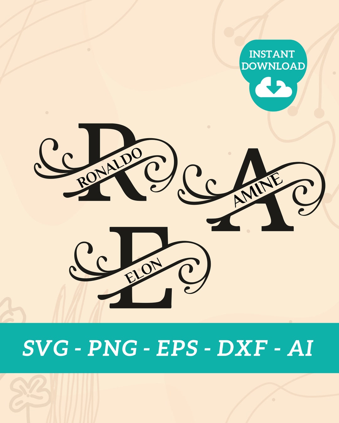 Split Letters Monogram Alphabets Svg,alphabet Letters Split Frame ...