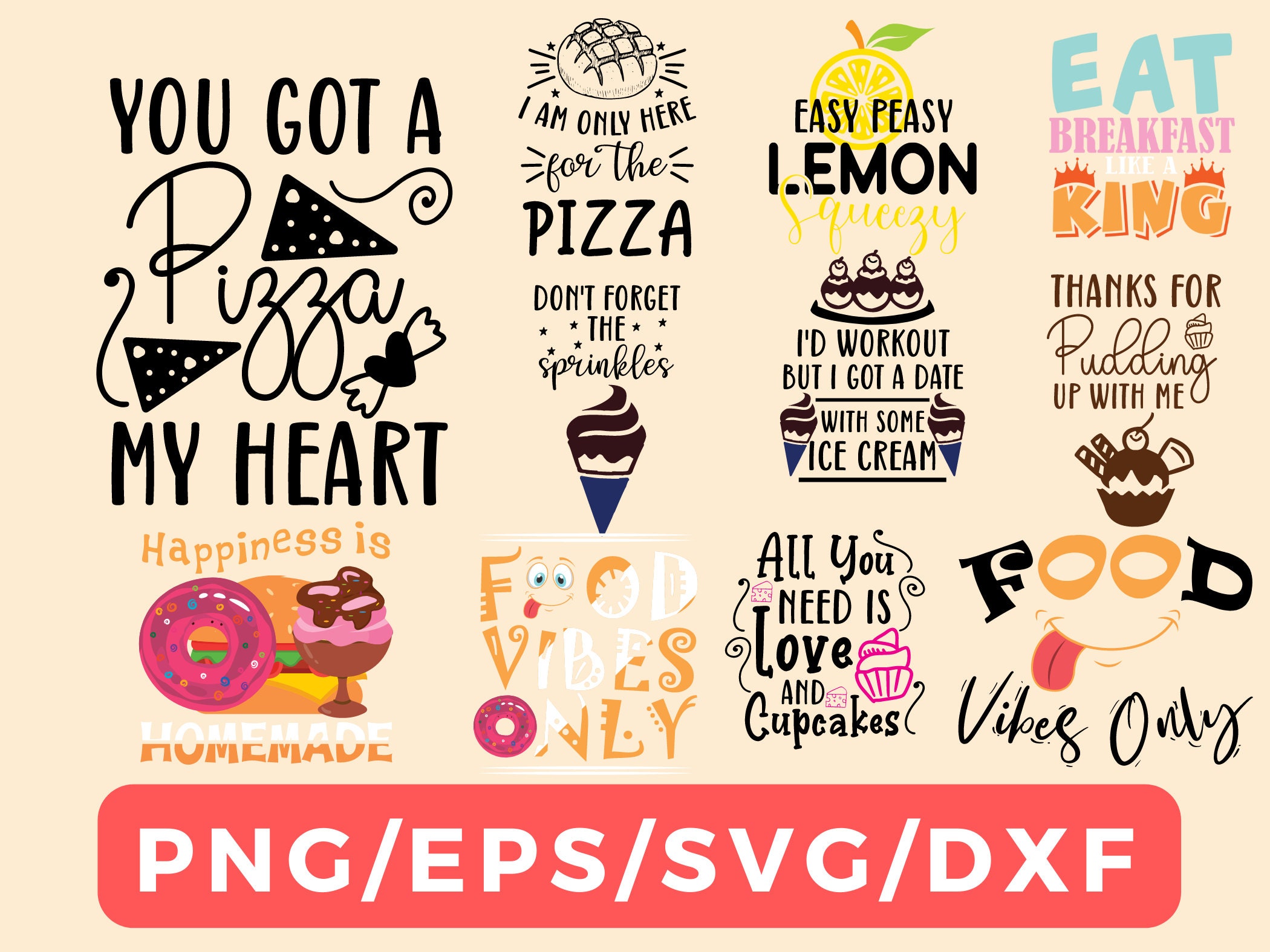Foods Svg,snack and Restaurant Svg,kitchen Sticker Bundle Digital ...