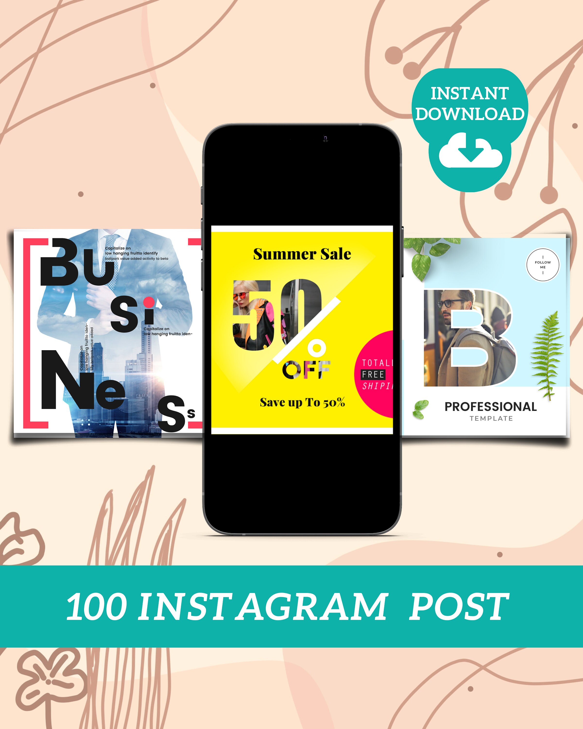 100 Editable Instagram Post Templates Bundle Trendy Social Media ...