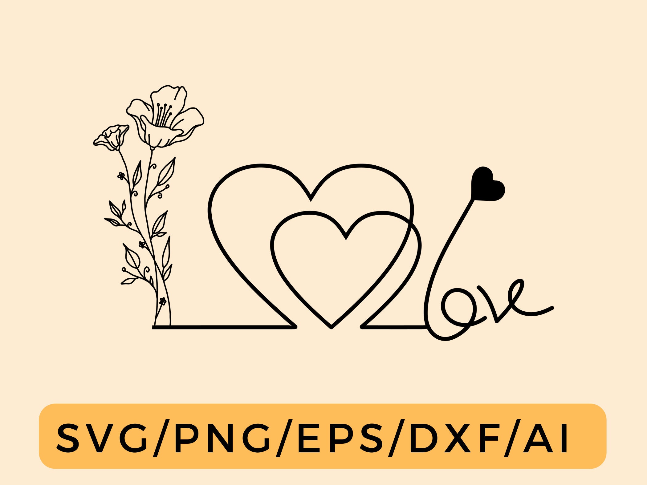 Outline Heart and Flowers SVG, Silhouette Heart Flower Design Svg,rose ...
