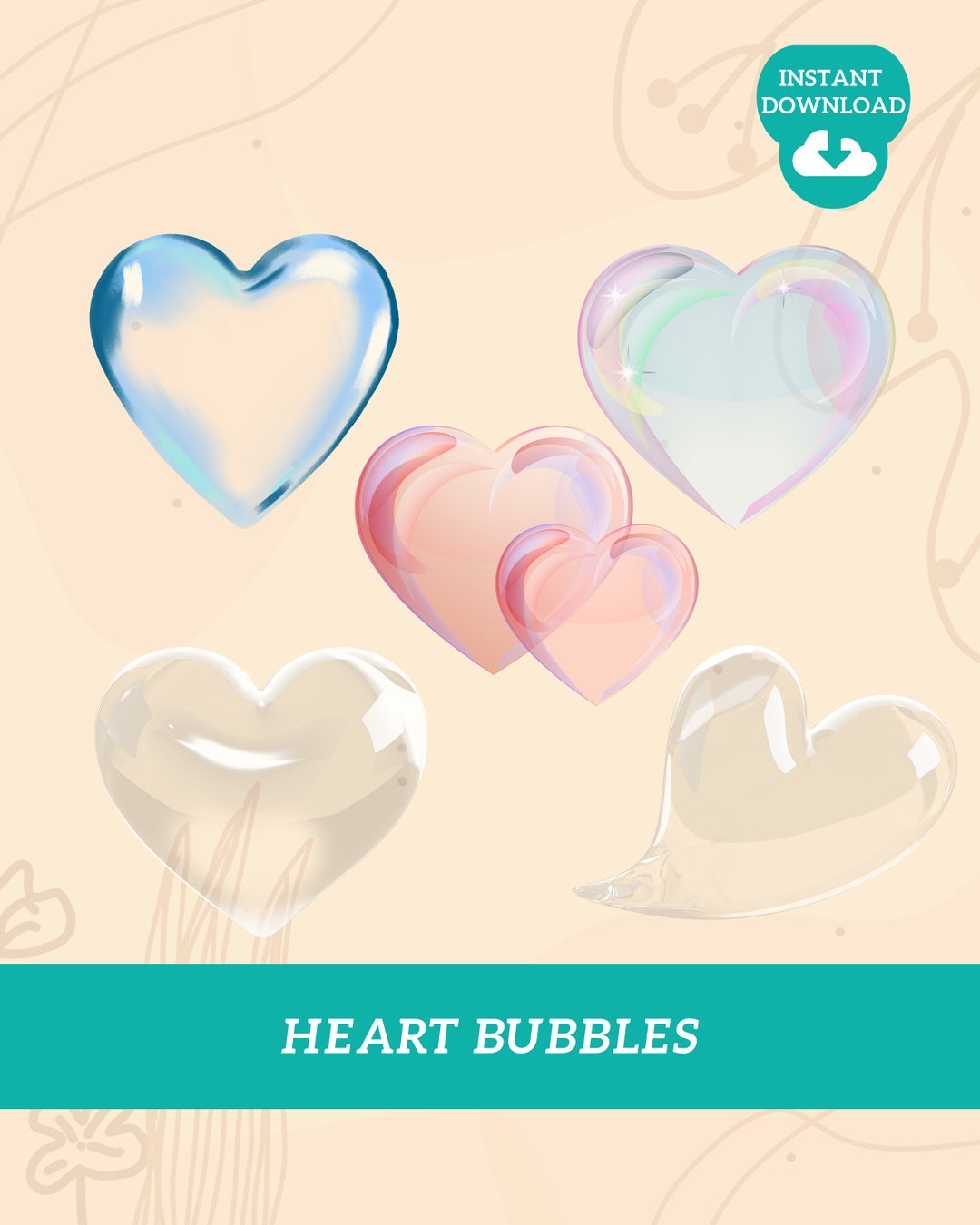 Heart Bubbles Hight Quality,colorful Transparant Bubbles Heart, Digital ...