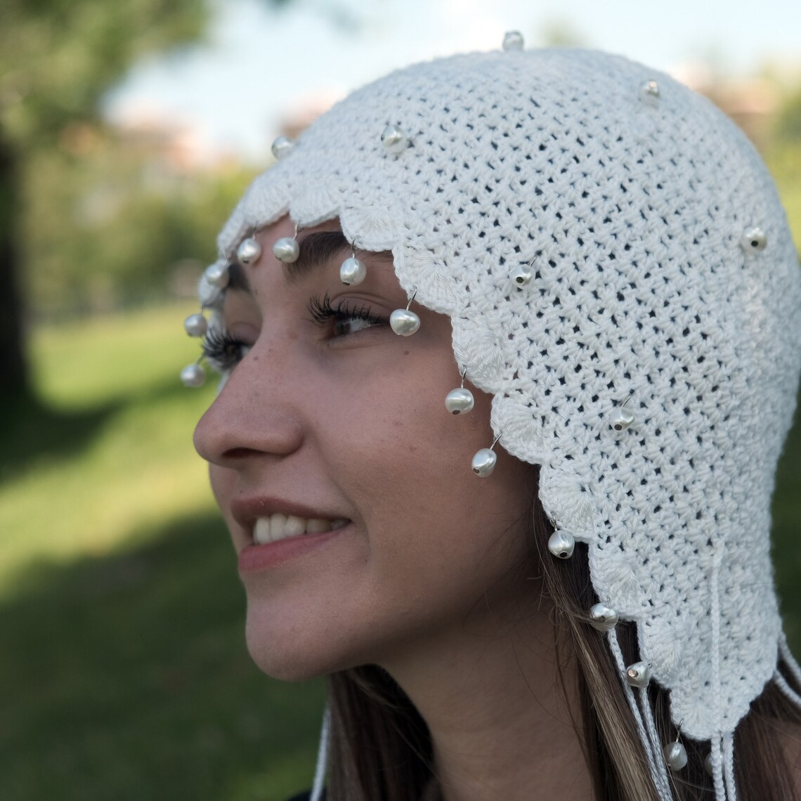 White Knitted Crochet Skull Cap Hat-summer Boho Skull Caps-women Boho ...