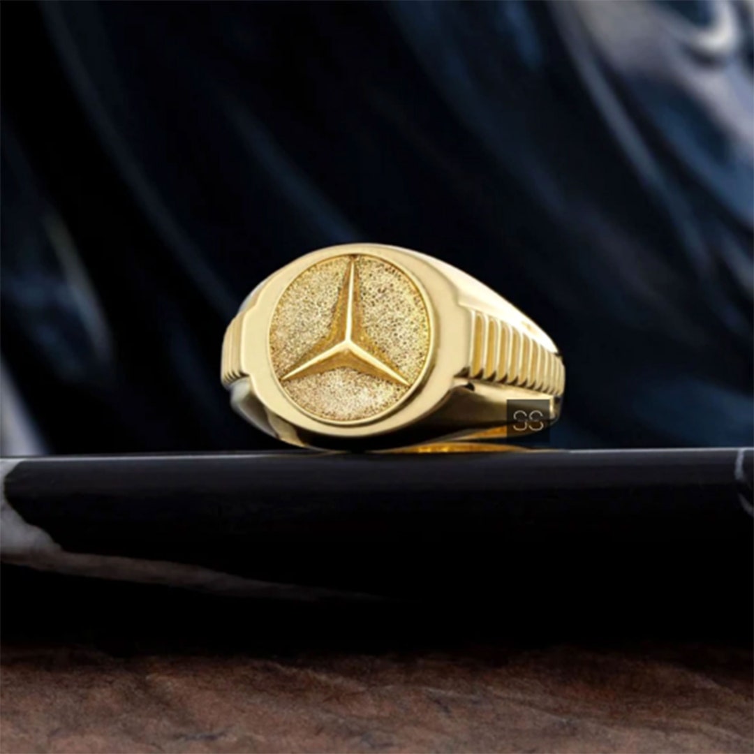 Buy Gold 3D Mercedes Benz Signet Ring 925 Sterling Silver Online in ...