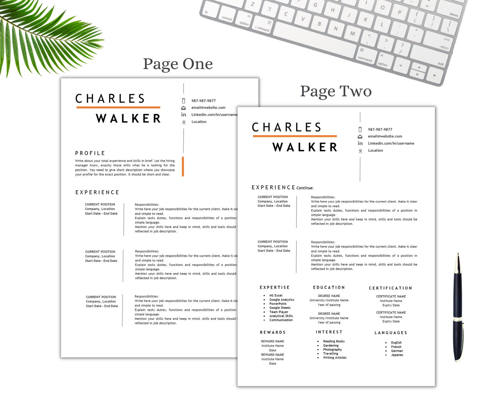 Short CV Template in Word With Cover Letter and References - Etsy