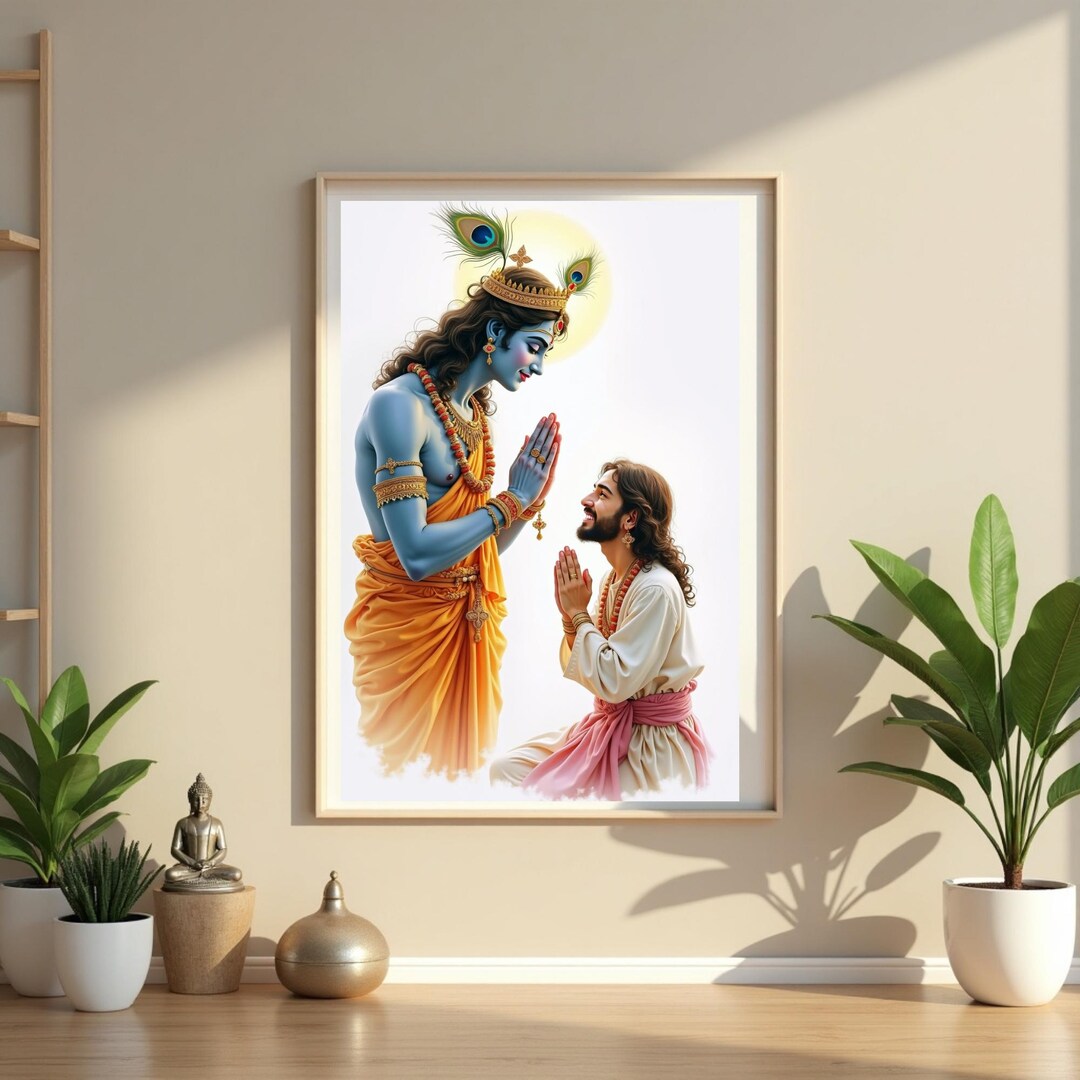 Divine Encounter- Lord Krishna & Jesus | Digital Wall Art Print ...