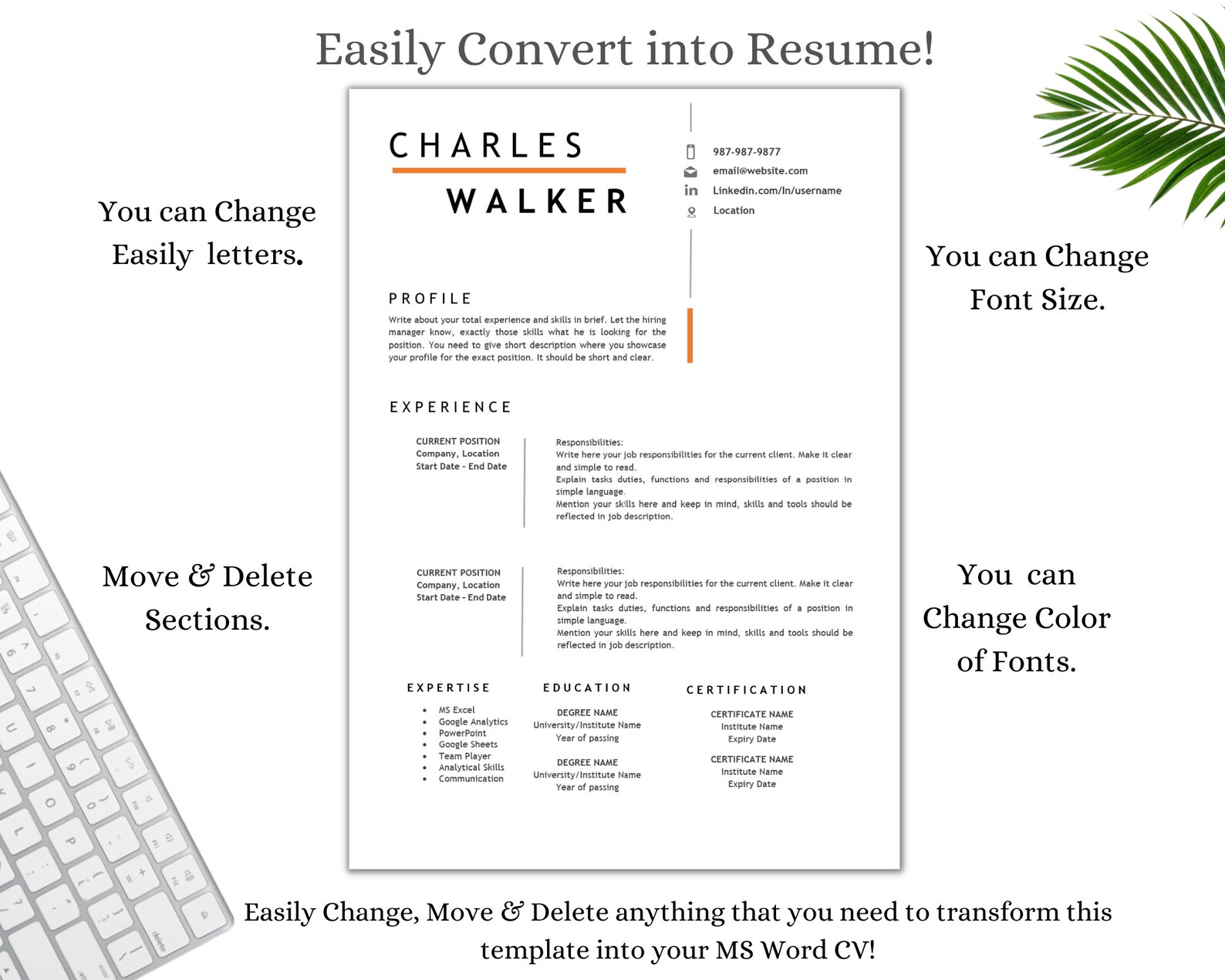 Short CV Template in Word With Cover Letter and References - Etsy