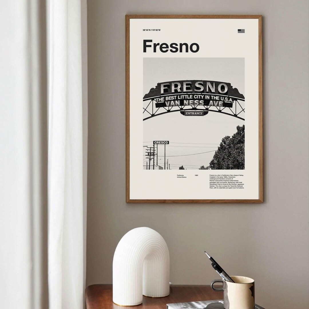 Fresno City Art Print | Fresno Poster | Fresno Wall Art | Mid Century ...