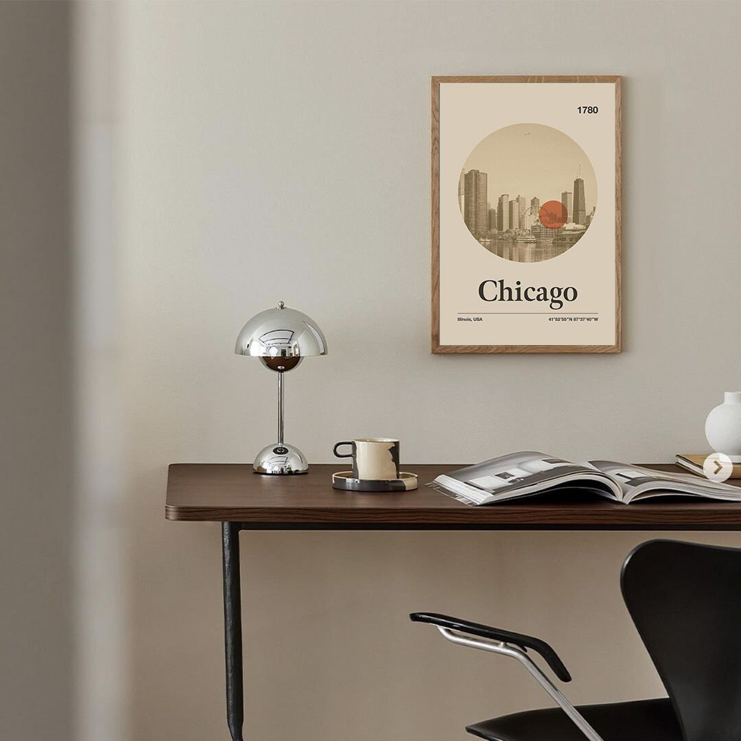 Chicago City Poster Minimalist Art Print City Poster Mid - Etsy