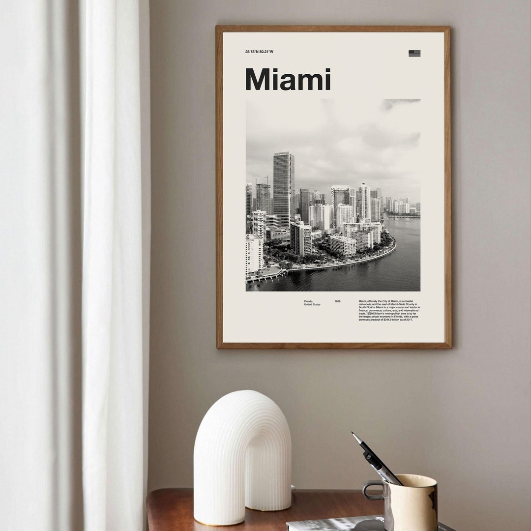 Miami Art Print | Miami Poster | Miami Wall Art | Mid Century Poster | Travel Print Art | Miami ...