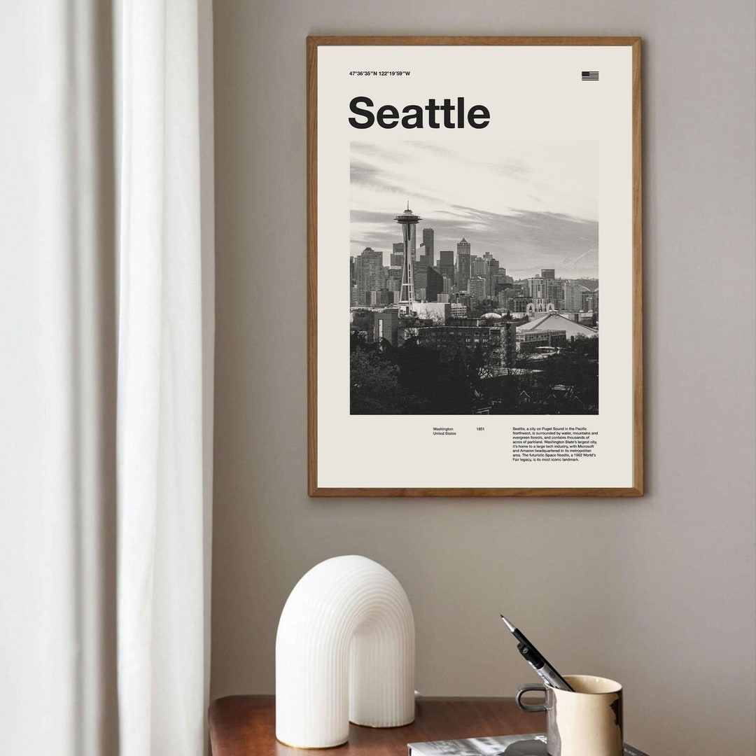 Seattle Art Print | Seattle Poster | Seattle Wall Art | Mid Century ...