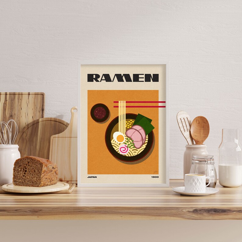 Ramen Food Poster | Mid Century Modern | Retro Kitchen Decor | Japan ...
