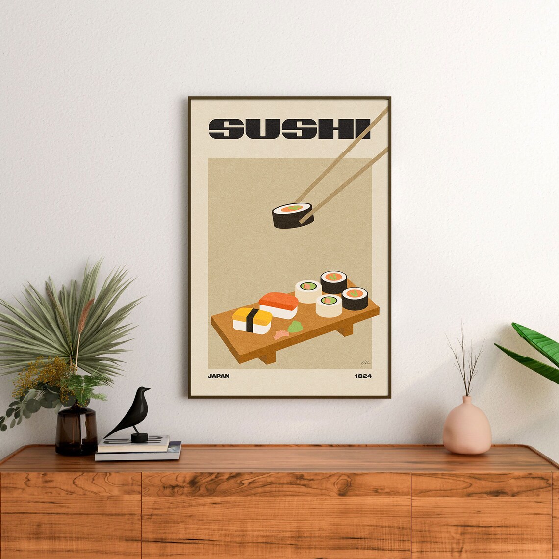 Sushi Food Poster | Mid Century Modern | Retro Kitchen Decor | Chef ...