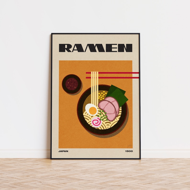 Ramen Food Poster | Mid Century Modern | Retro Kitchen Decor | Japan ...
