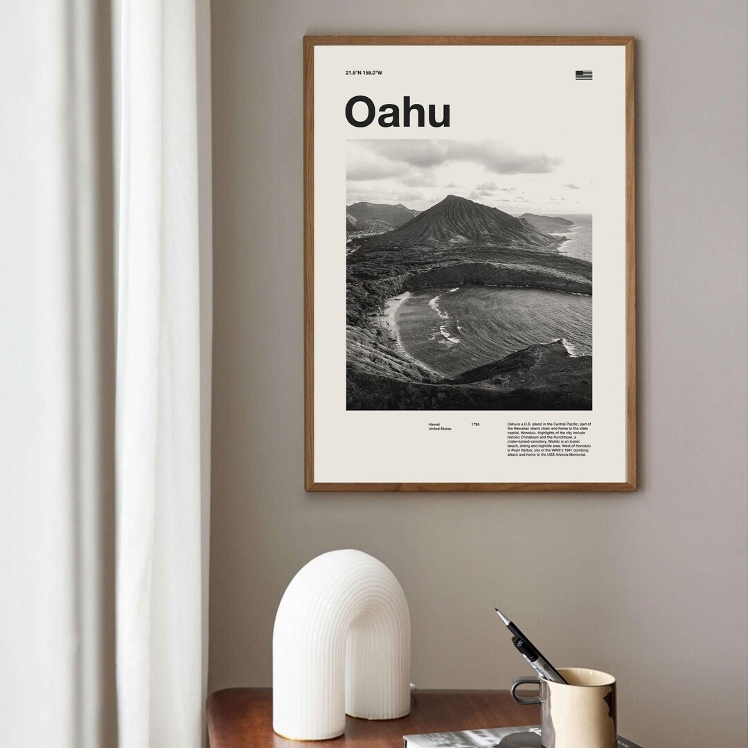 Oahu Print | Oahu Poster | Oahu Wall Art | Mid Century Poster | Travel ...