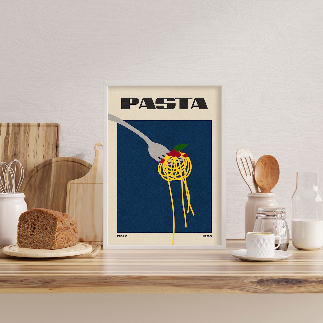 Pasta Food Poster | Mid Century Modern | Retro Kitchen Decor | Chef ...