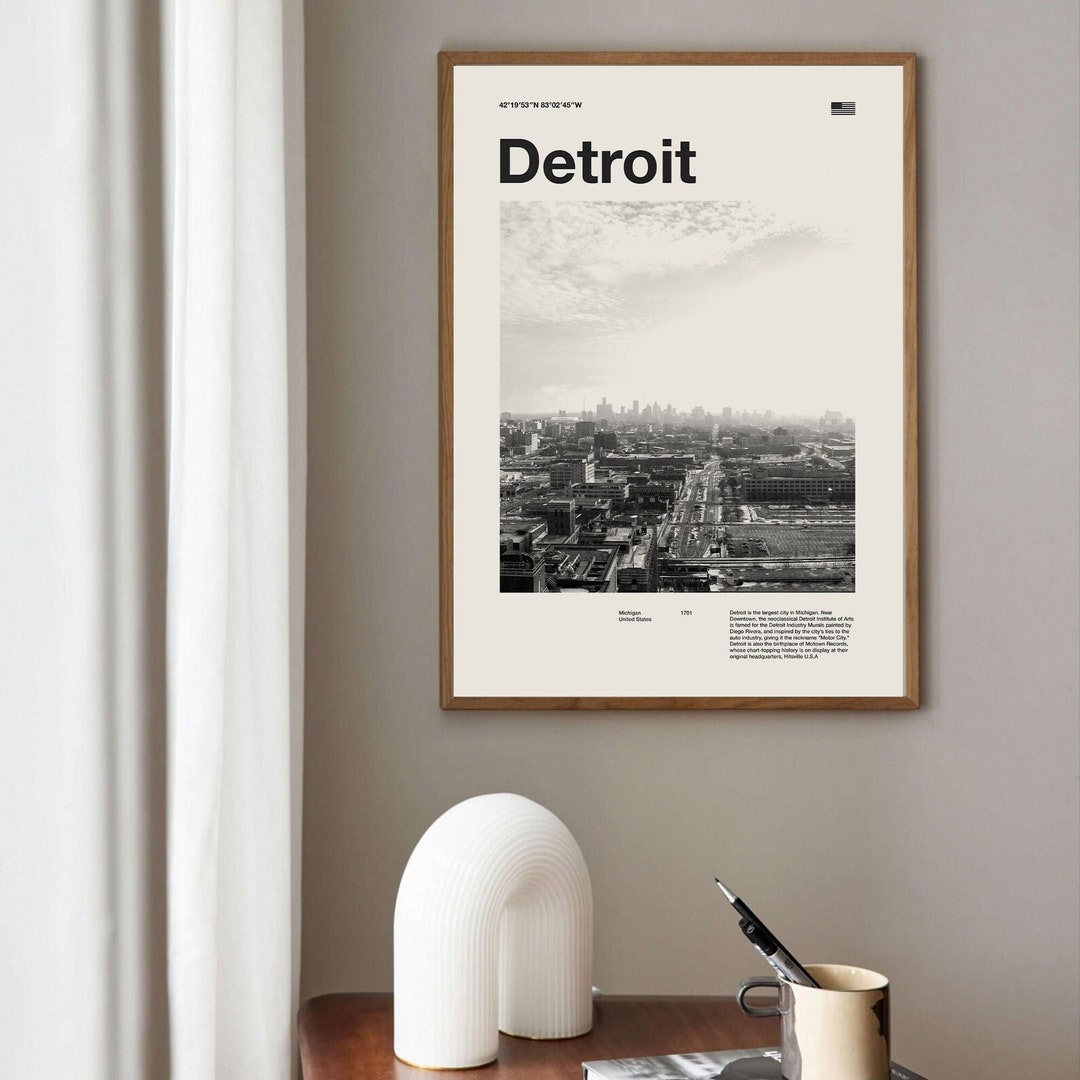 Detroit Art Print | Detroit Poster | Detroit Wall Art | Mid Century ...