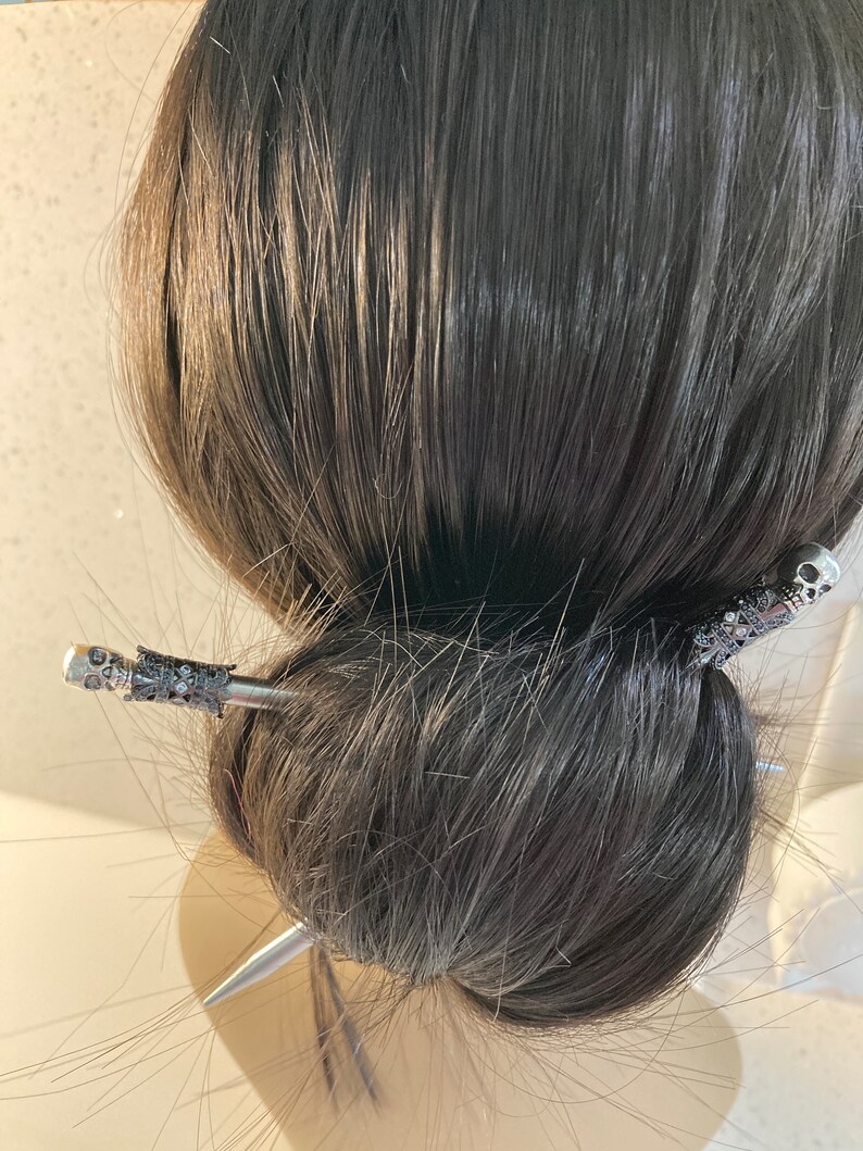 Stainless Steel Skull and Pave Cubic Zirconia Bead Hair Stick - Etsy