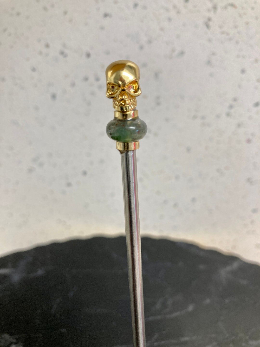 Stainless Steel Gold Skull Hair Stick With Agate Stone - Etsy