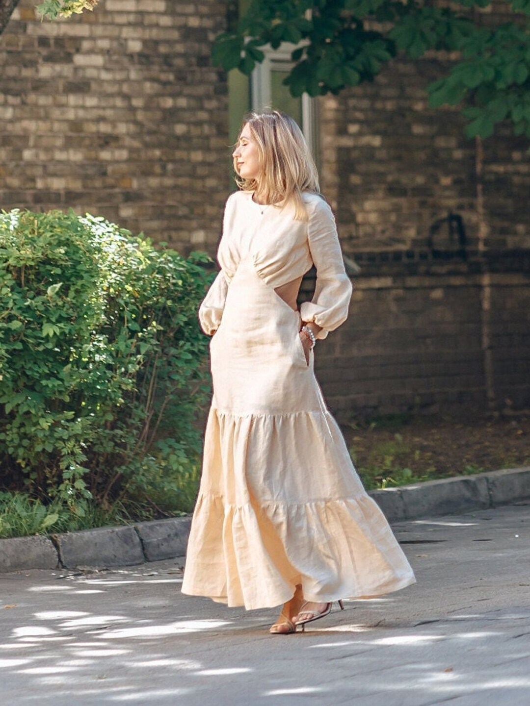 Backless Linen Dress, Maxi Linen Dress, Spring Dress, Linen Puffy ...