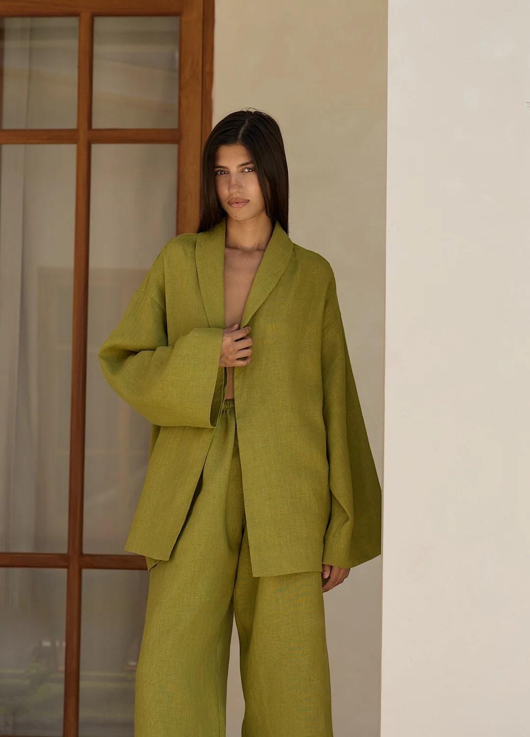 Japanese Style Linen Kimono Robe With Belt, Linen Clothing Women's ...