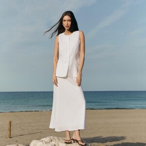 Two Pieces Linen Dress White Linen Dress Linen Vest White Linen Skirt ...