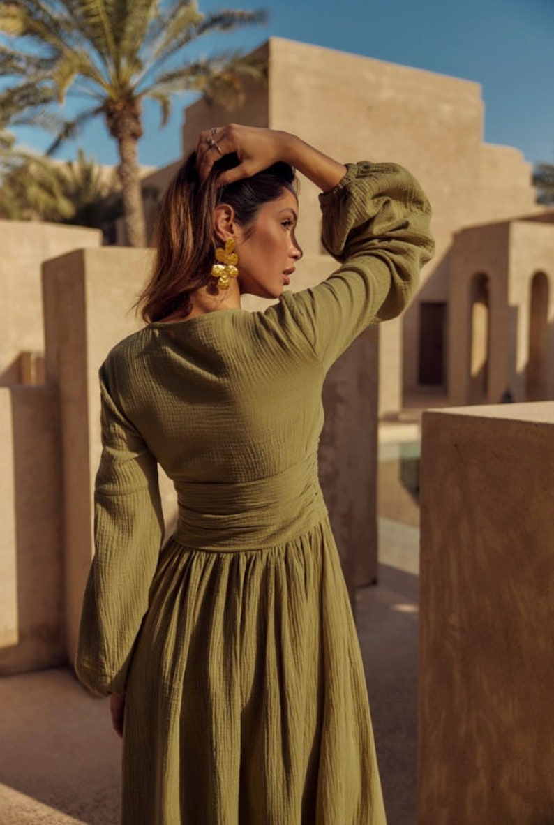 Olive Muslin Dress / Gauze Dress / Summer Dress - Etsy