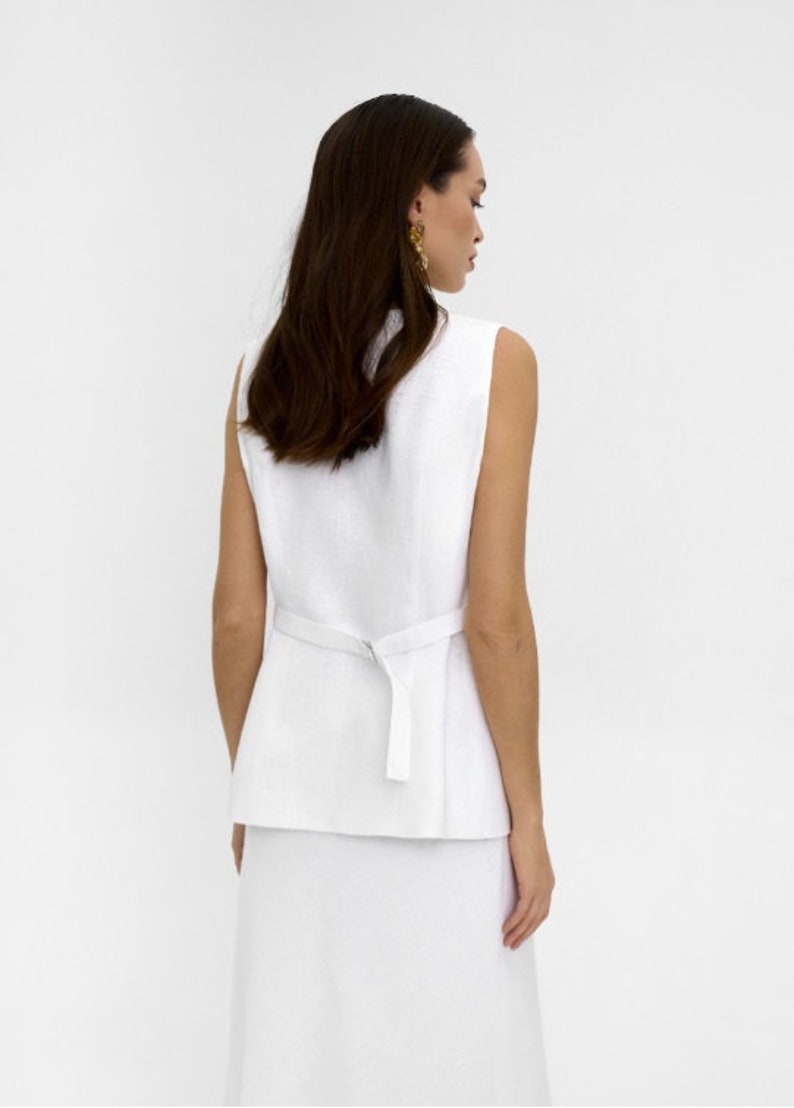 Two Pieces Linen Dress White Linen Dress Linen Vest White Linen Skirt ...