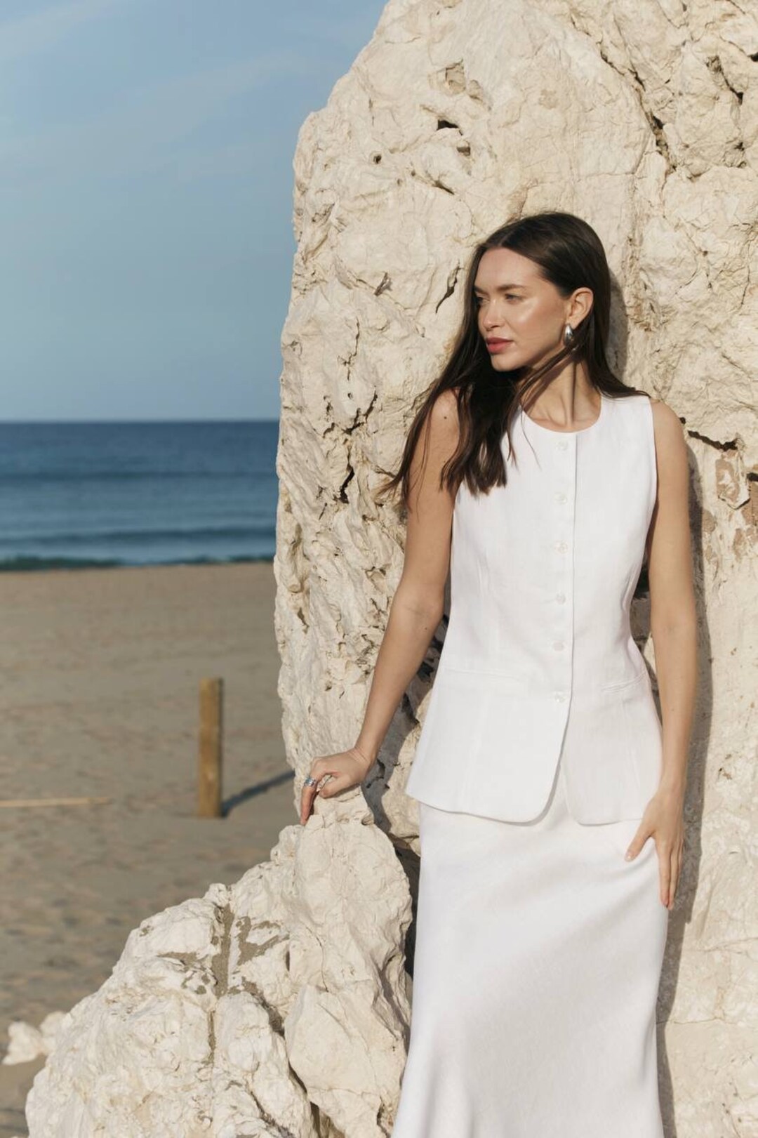 Two Pieces Linen Dress White Linen Dress Linen Vest White Linen Skirt ...