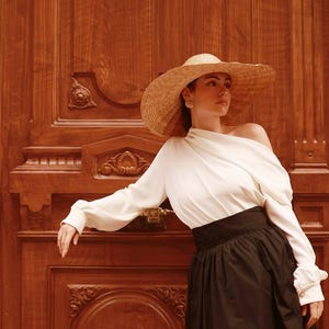 One Shoulder Top – Elegant Draped Formal Top With Pearl Button Sleeves ...