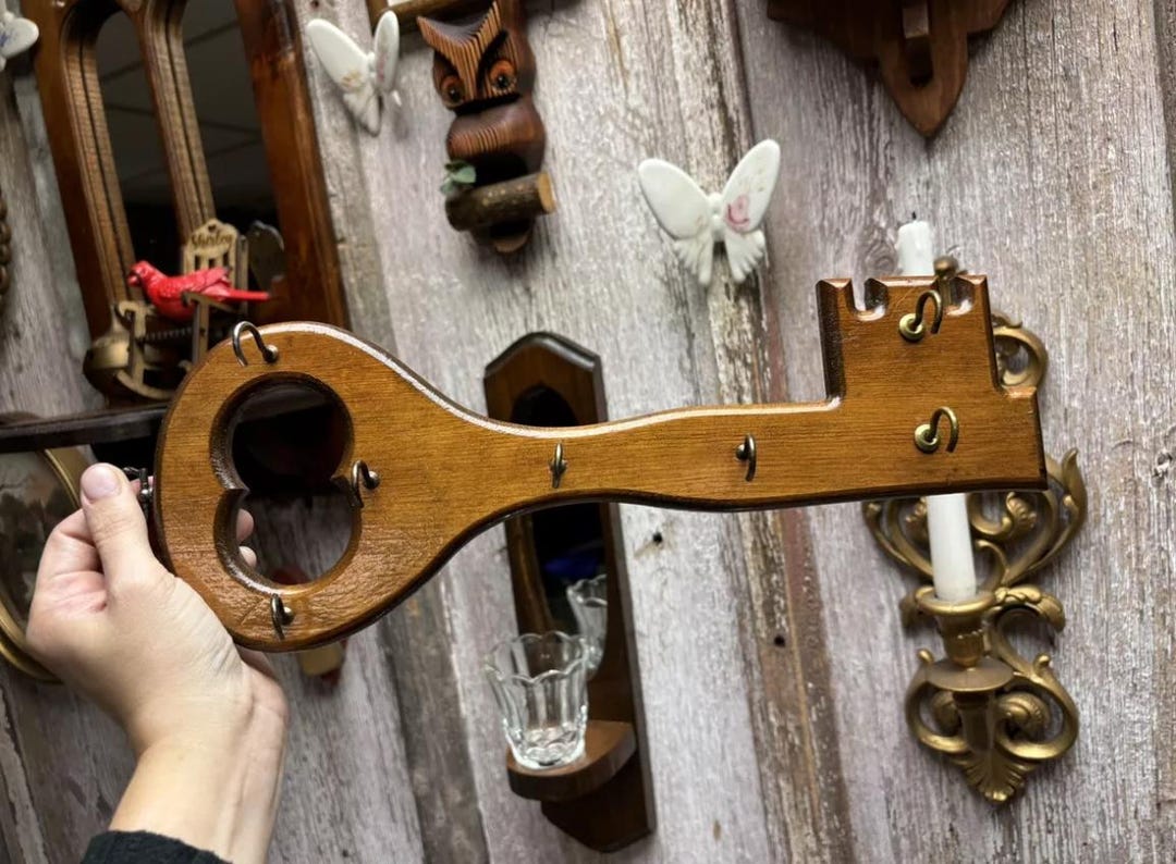 Vintage Key Shaped Key Holder Wall Hanging Wood 13" Solid Wood Hard ...