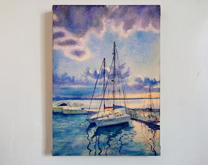 Ocean Painting Nautical Original Watercolor Sailboat Small Painting ...