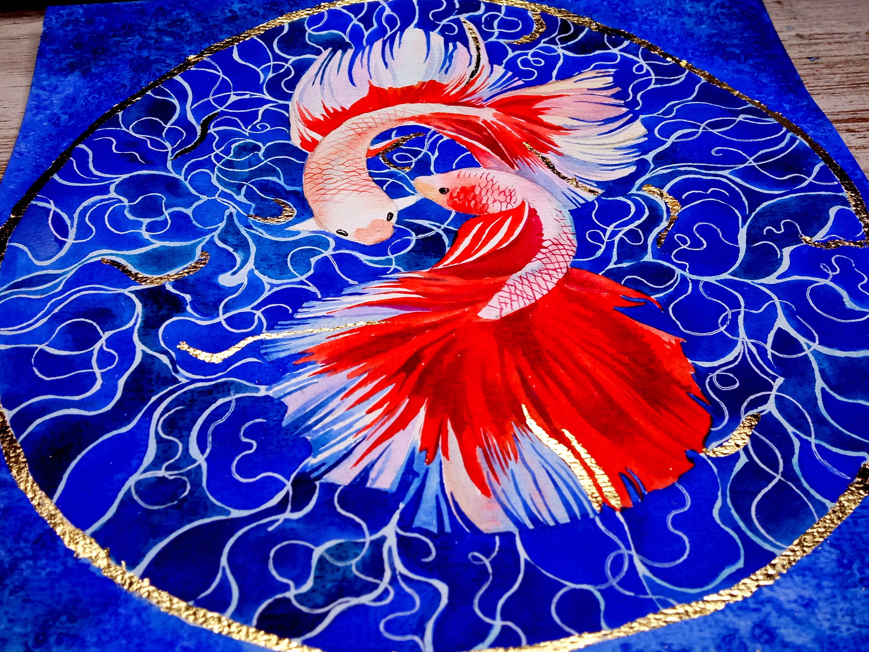 Koi Fish Painting Original Watercolor Gold Art Ocean Painting - Etsy