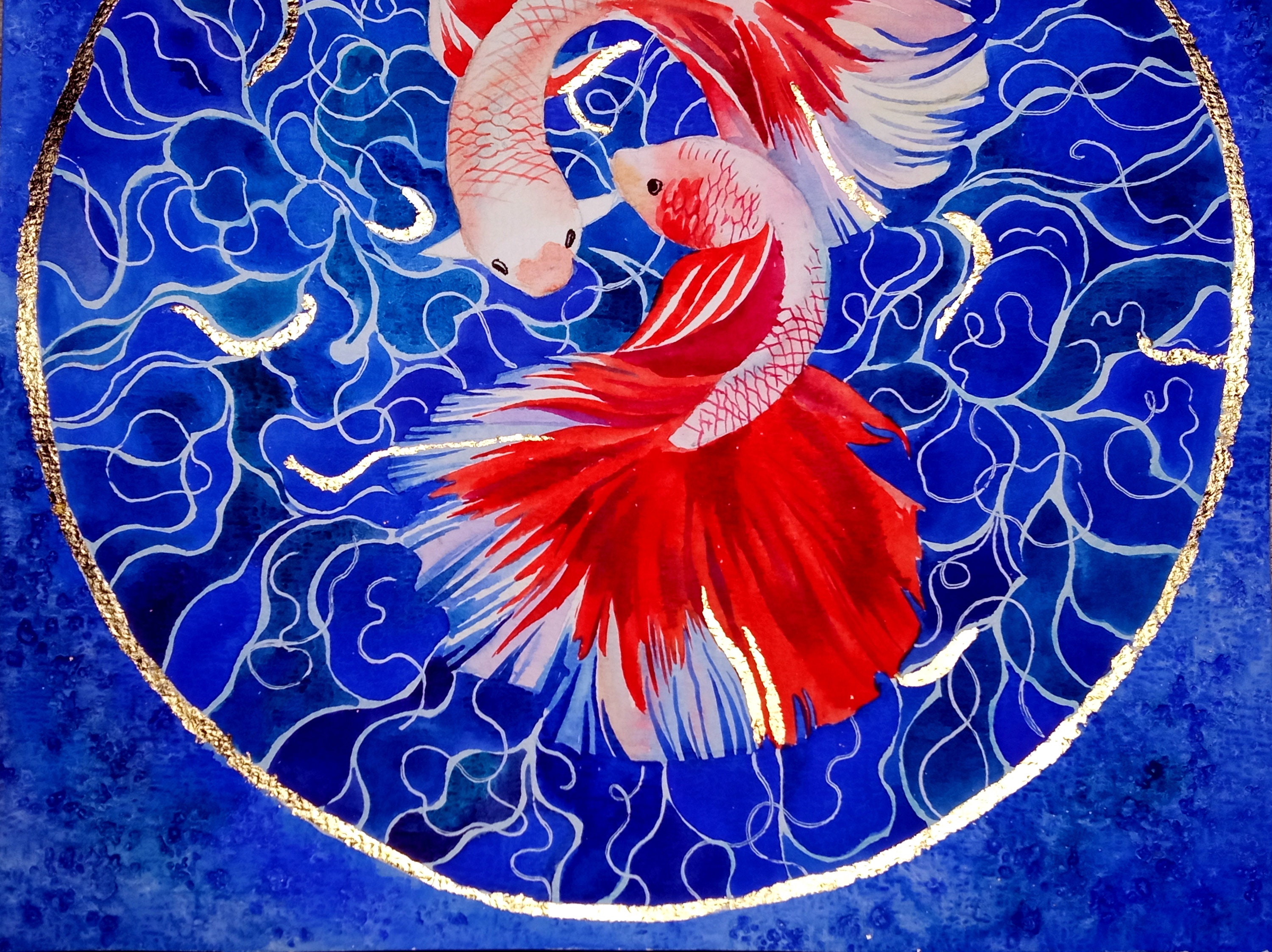 Koi Fish Painting Original Watercolor Gold Art Ocean Painting - Etsy