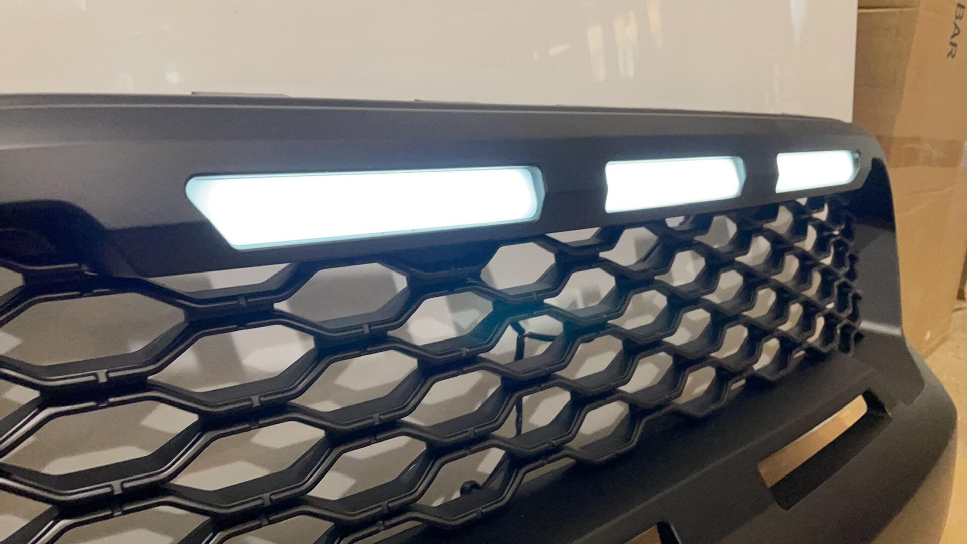 Angry Aftermarket Raptor Grill With White Day Light Running Lights Matt ...