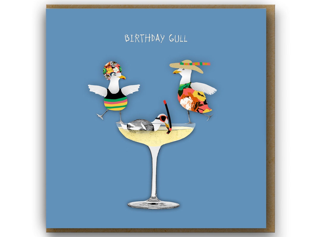 Funny Birthday Gull Card, Funny Birthday Card for Champagne Loving ...