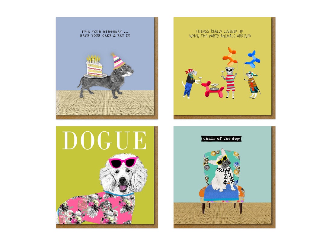 Funny Cards for Dog Lovers, Set of 4 Dog Themed Birthday Cards, Dog ...