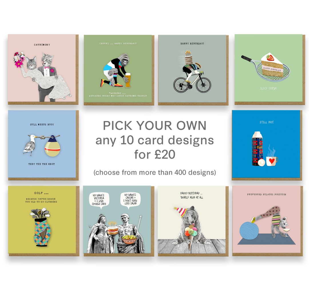 Any 10 Cards for 20 Pounds, Funny & Cute Cards for All Occasions, Mix ...