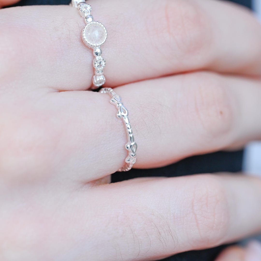 Tiny Bow Ring, Sterling Silver Small Ribbon Bow Ring, Bow Tie Ring, Adjustable Ring, Stacking ...